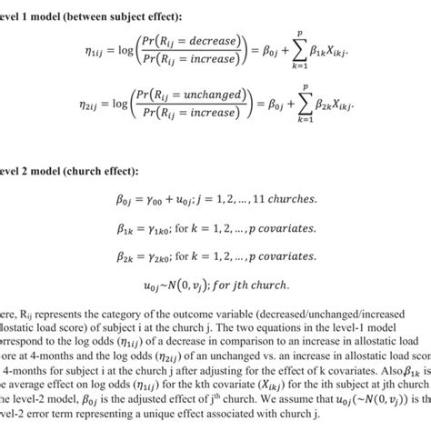 Two Level Hierarchical Multinomial Logistic Regression Model Showing