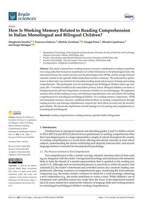 Pdf How Is Working Memory Related To Reading Comprehension In Italian