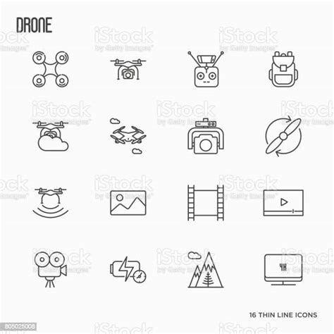 Quadcopter 비행 무인 항공기 원격 제어 전면 및 측면 보기 카메라 선 아이콘 설정 합니다 벡터 일러스트입니다 무인
