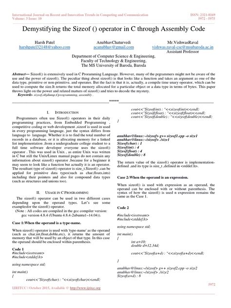 Demystifying The Size Of Operator In C Through Assembly Code Pdf