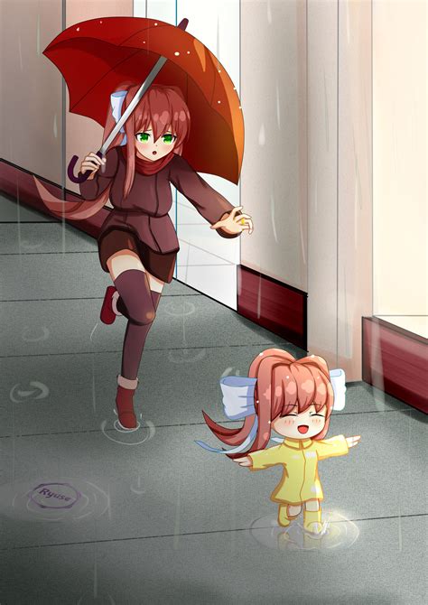 Commission Monika And Chibika In The Rain Ddlc By Ryusedraws On