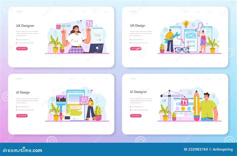 Ux And Ui Designer Web Banner Or Landing Page Set App Interface
