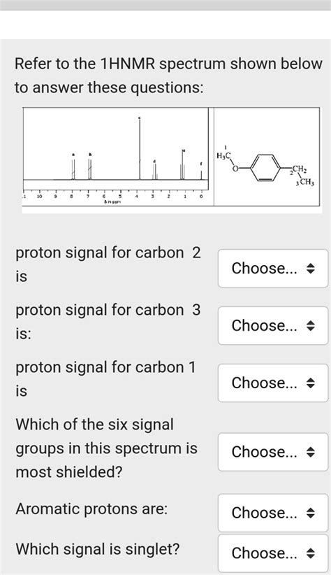 Solved Refer To The 1hnmr Spectrum Shown Below To Answer These