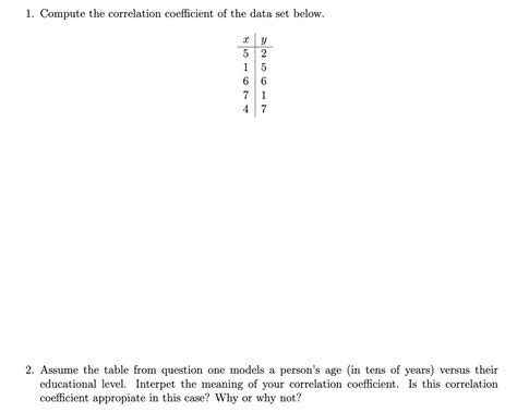 Solved Compute The Correlation Coefficient Of The Data Chegg