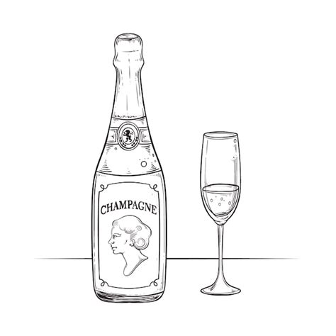 Élément De Dessin De Champagne Dessiné à La Main Vecteur Gratuite