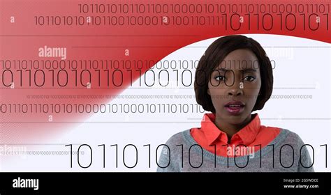 Binary Coding Data Processing Over Portrait Of Businesswoman Against
