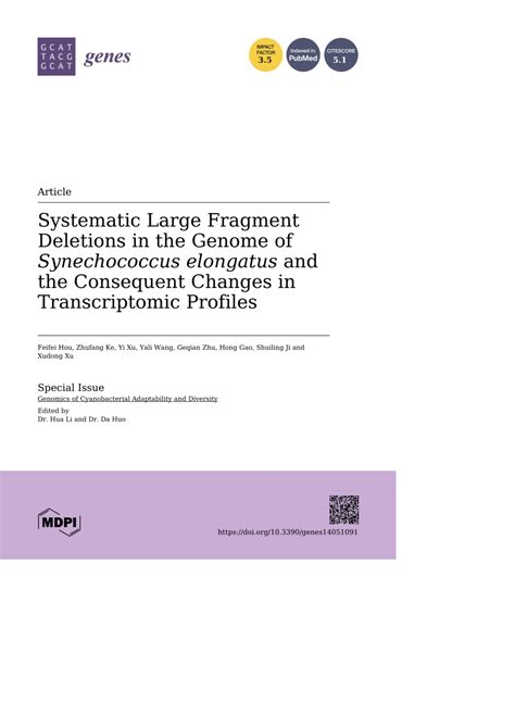 Pdf Systematic Large Fragment Deletions In The Genome Of Synechococcus Elongatus And The
