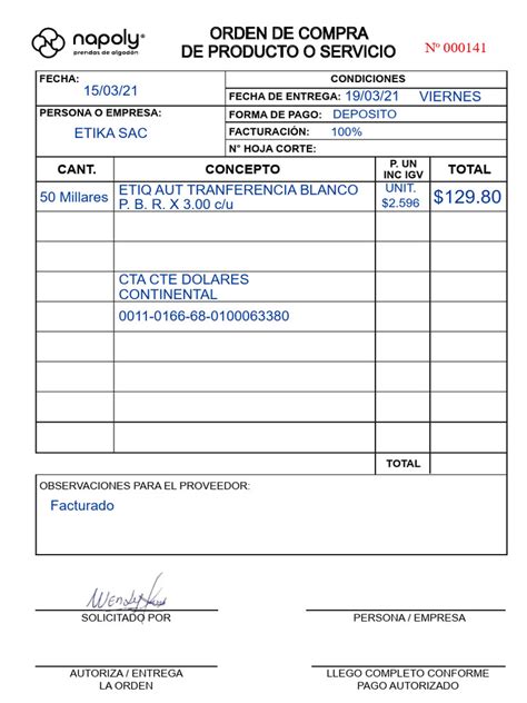 Orden De Compra Ejemplo Pdf