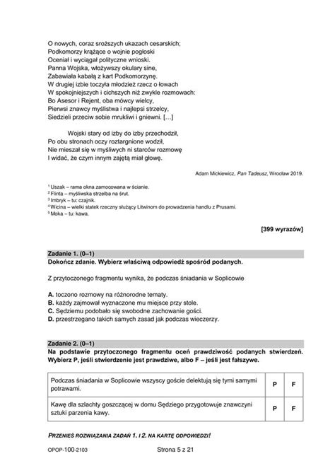 Próbny egzamin ósmoklasisty 2021 Język polski Odpowiedzi i arkusze