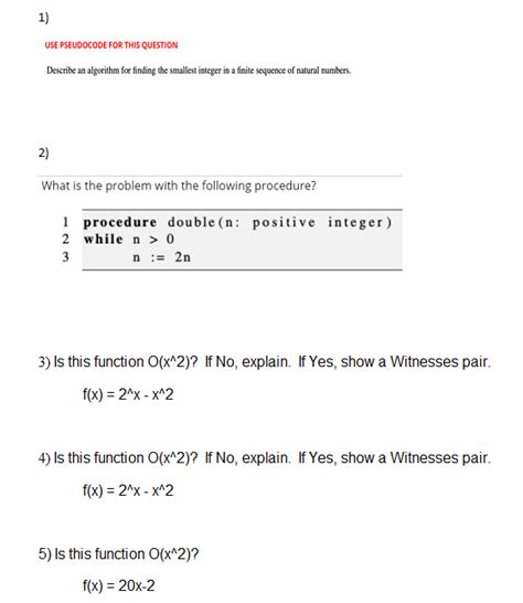 Solved 1 USE PSEUDOCODE FOR THIS QUESTION Describe An Chegg