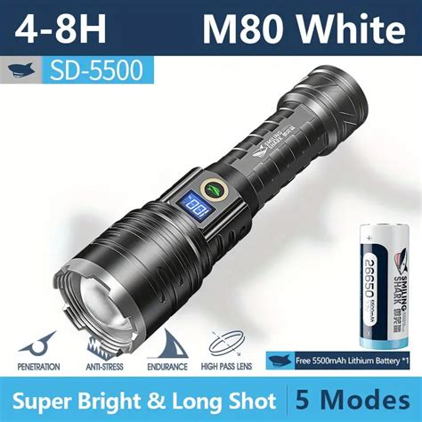 1pc 충전식 손전등 Usb 케이블이 포함된 슈퍼 밝은 Led 손전등 5가지 조명 모드 캠핑 하이킹을 위한 전원 스크린