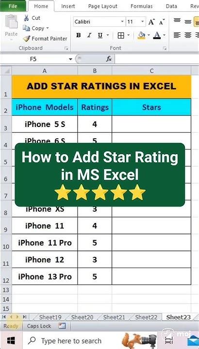 Add Star ⭐ Rating In Ms Excel L Excel Tips And Tricks Shorts