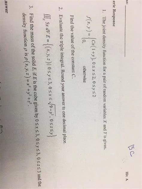 Solved The Joint Density Function For A Pair Of Random Chegg