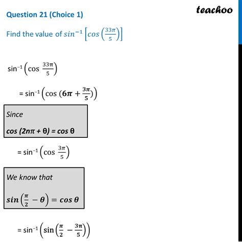Class 12 Find The Value Of Sin 1 Cos 33π5 Teachoo