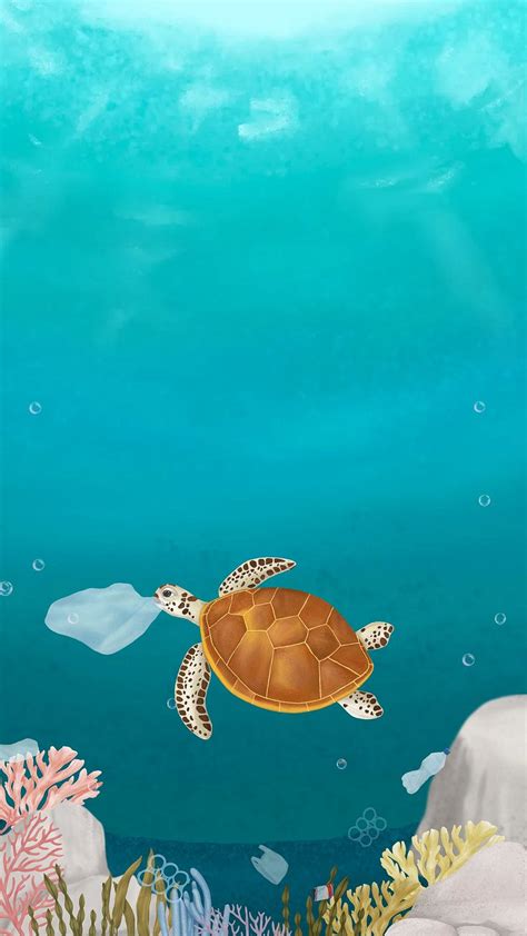Sea Turtle Pollution Iphone Wallpaper Premium Photo Illustration