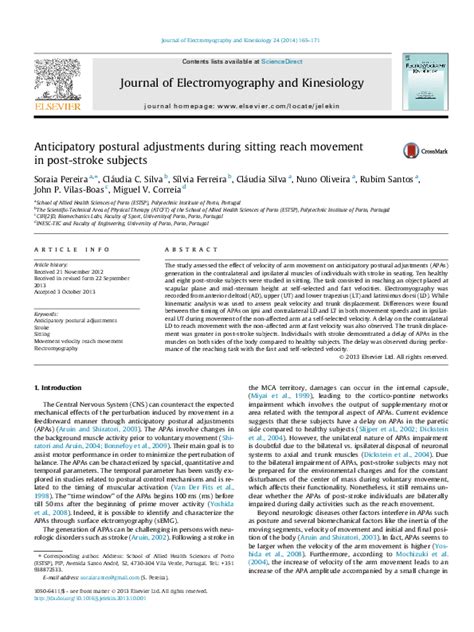 Pdf Anticipatory Postural Adjustments During Sitting Reach Movement In Post Stroke Subjects