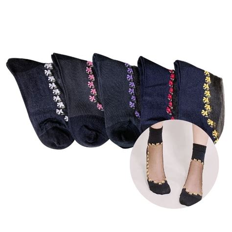 [삭스팡] 여성 시스루 플라워 중목양말 8켤레