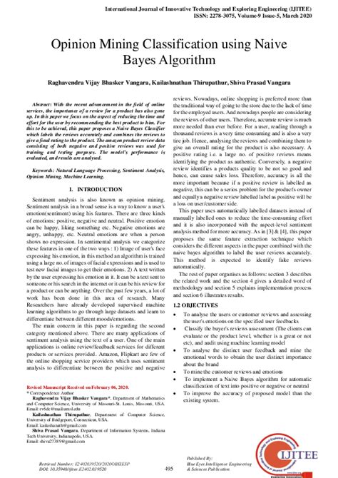 Pdf Opinion Mining Classification Using Naive Bayes Algorithm