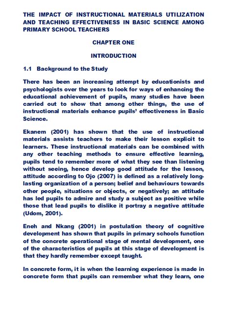 The Impact Of Instructional Materials Utilization And Teaching Effectiveness In Basic Science