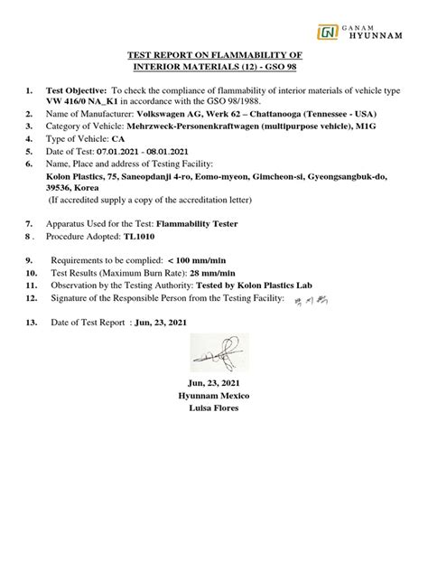 Wr301 Flammability Test Report Pdf