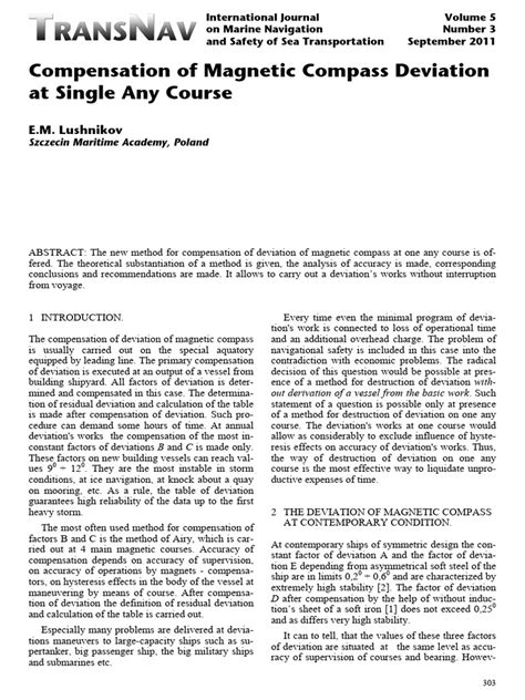 Compensation Of Magnetic Compass Deviation At Single Any Course Pdf