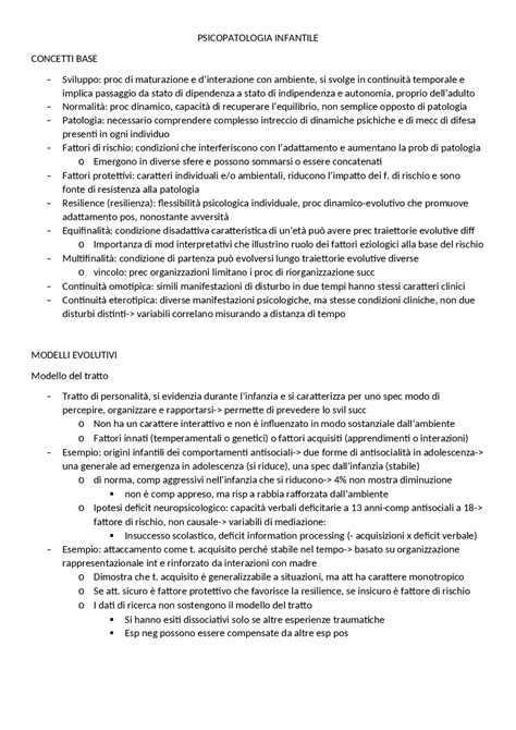 Schemi Sintetici Per Psicodinamica Psicopatologia Dello Sviluppo