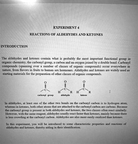 Solved Experiment 4 Reactions Of Aldehydes And Ketones Introduction
