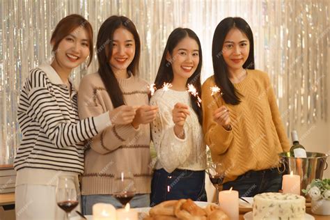 Premium Photo Birthday Party Concept Asian Girls Playing Sparklers