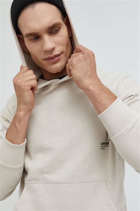 Jack And Jones Bluza Jorclean Męska Kolor Beżowy Z Nadrukiem