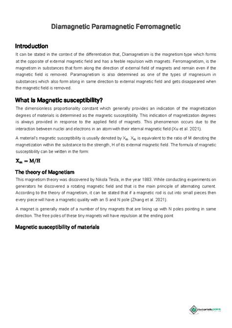 Diamagnetic Paramagnetic Ferromagnetic Diamagnetic Paramagnetic