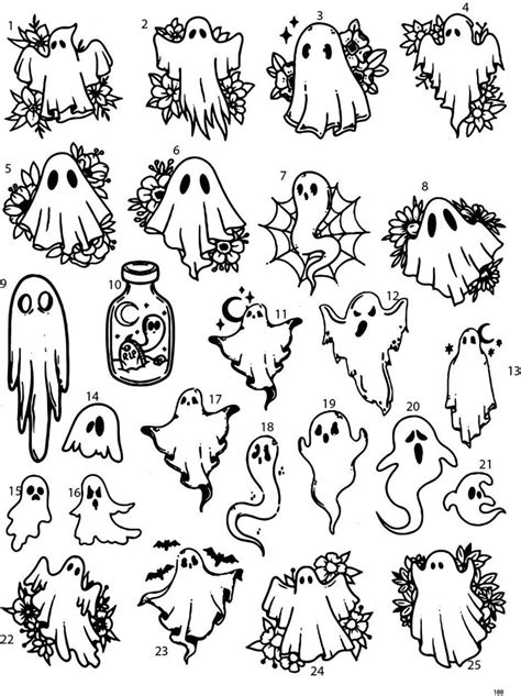 Pre Made Ready To Use Cute Ghost Flash Tattoo Stencils Set Of 4 Etsy