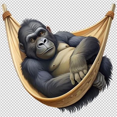 Горилла спит в гамаке на прозрачном фоне Премиум Ai сгенерированный Psd