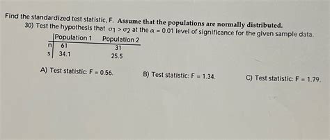 Solved Find The Standardized Test Statistic F ﻿assume That