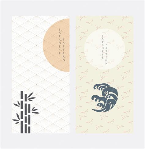 Premium Vector Japanese Template Vector Hand Drawn Waveand Bamboo Leaves Background Geomtric