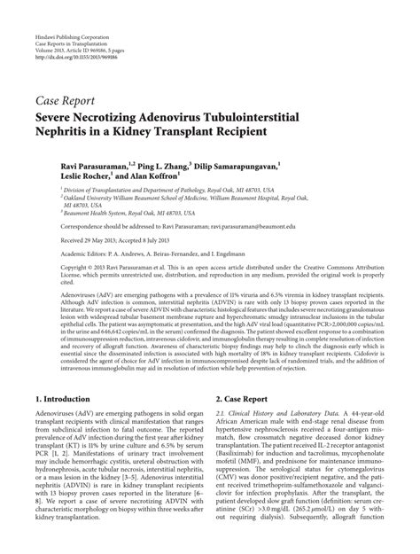 Pdf Severe Necrotizing Adenovirus Tubulointerstitial Nephritis In A