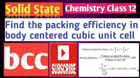 Find Packing Efficiency In Body Centered Cubic Unit Cell Youtube