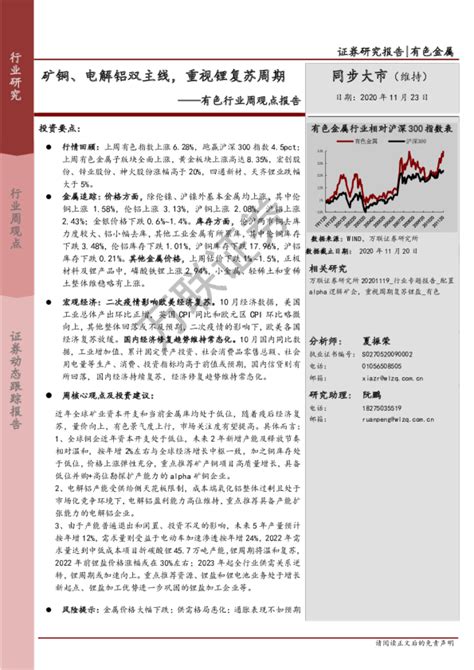 有色行业周观点报告：矿铜、电解铝双主线，重视锂复苏周期