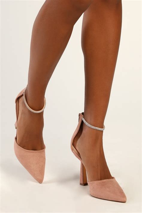 Lulus Dona Mauve Suede Rhinestone Pointed Toe Ankle Strap Pumps Modesens
