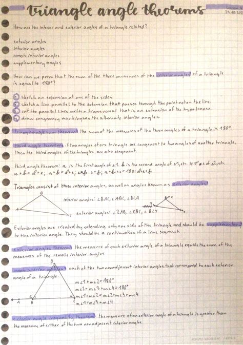 Geometry Notes Triangle Angle Theorems Studying Amino Amino