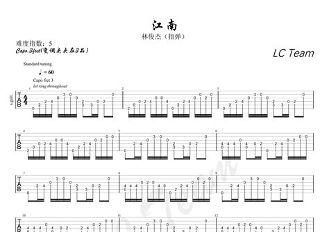 江南指弹吉他谱 林俊杰 独奏六线谱 简单版新手谱上传 吉他屋乐谱网