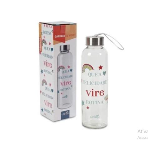 Garrafa De Vidro 500ml Que A Felicidade Vire Rotina UNIKA Garrafa