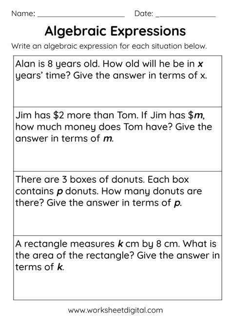 Th Grade Algebraic Expressions Worksheets Math Monks Worksheets