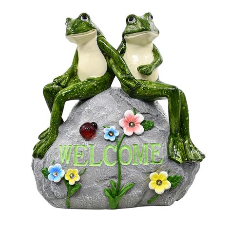 Goodeco Frog Statue Outdoor Decor Resin Happy Frog Couple On Solar