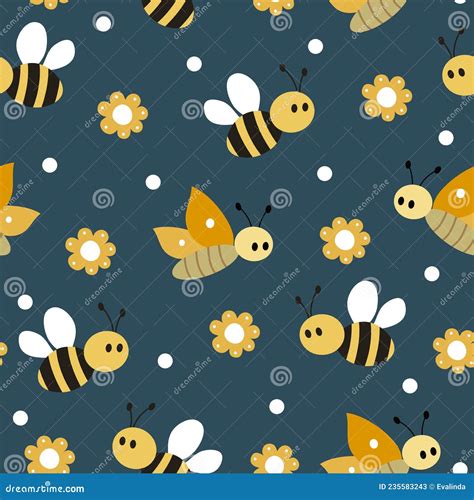 Cute Bees With Dotted Route Flying Cartoon Bee Character Royalty Free
