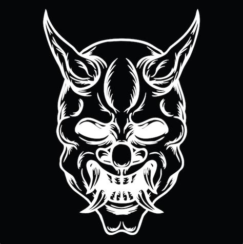 Masque Hannya Japonais Idée De Tatouage Dessiné à La Main Vecteur Premium