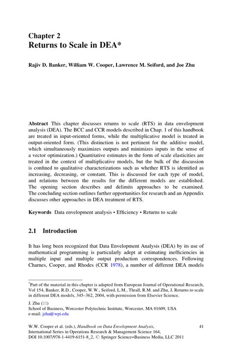 Pdf Returns To Scale In Dea