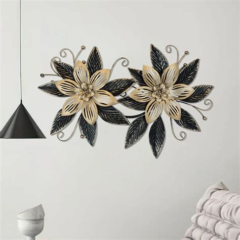 Black Gold Metal Flowers Wall Sculpture 3d Multi Layer Modern Floral