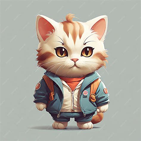 Premium Photo Cute Cartoon Cat Caracter Cute Cat Icon Cute Cat Logo