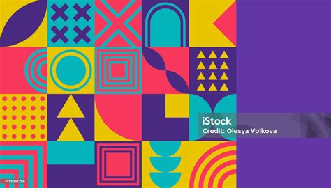 기하학적 밝은 추상적 배경 다채로운 패턴의 최소한의 기하학적 포스터 현대적인 기하학적 그래픽을 사용한 디자인 템플릿 0명에 대한 스톡 벡터 아트 및 기타 이미지 Istock