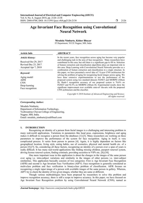 Age Invariant Face Recognition Using Convolutional Neural Network Pdf